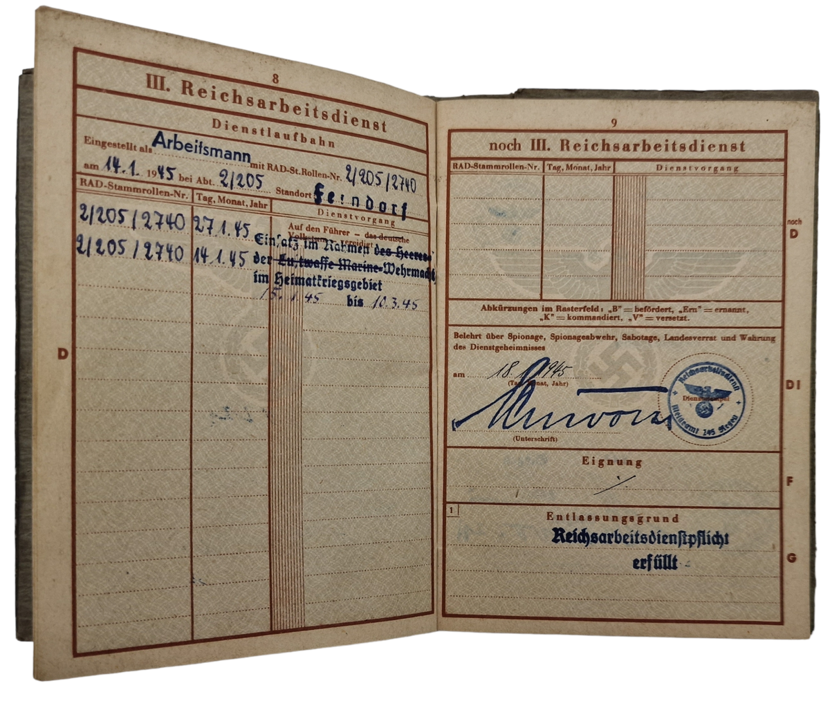Original WW2 German Document - Wehrpass Bochum (1944)
