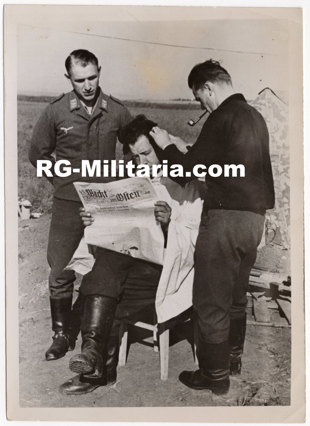 Original WW2 German Press Photo - Luftwaffe soldier getting a haircut ...