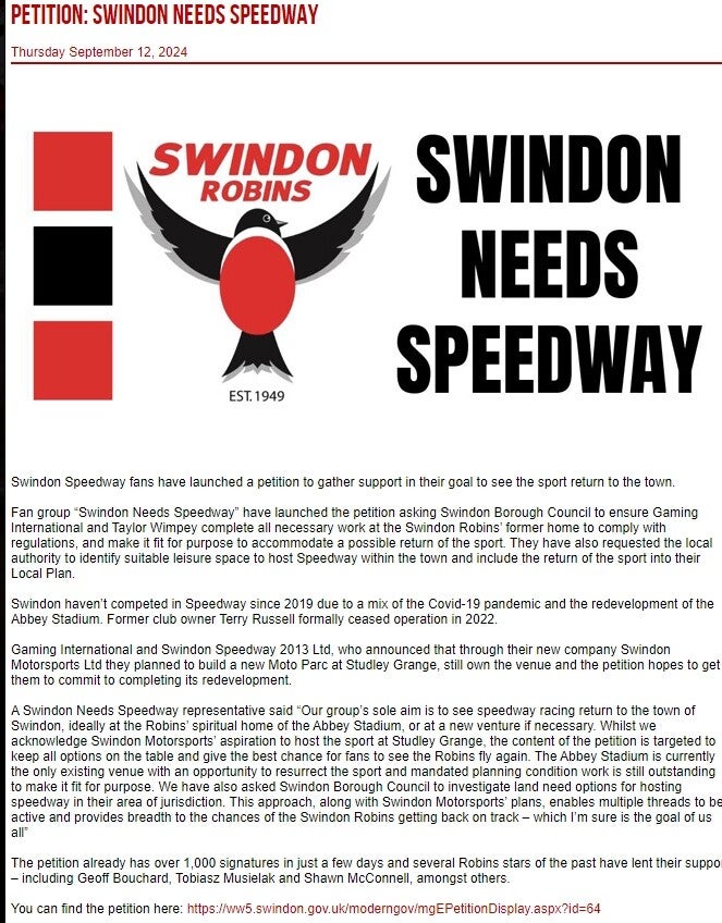News | Swindon Needs Speedway