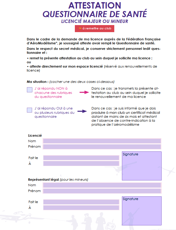 Attestation de santé | Radio Modèle Club Soissonnais