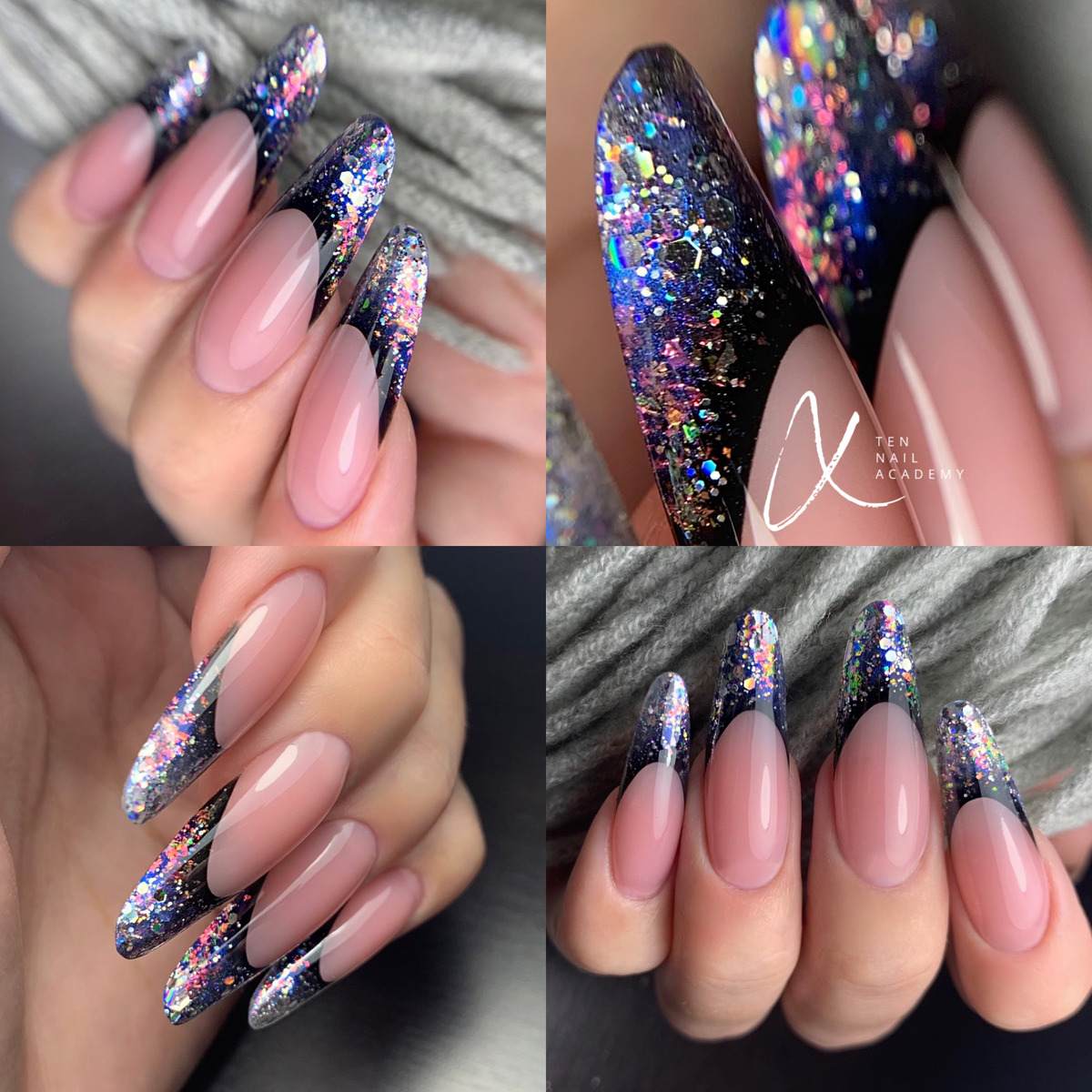 Acrylgel next level training (babyboom + glitter inlay + reverse french ...