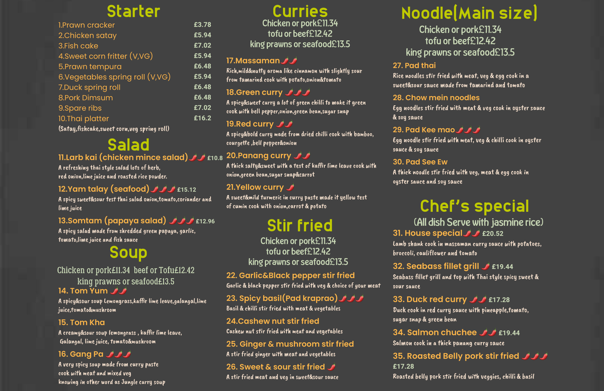 Touch of Thai High Flatts / Takeaway's Menu