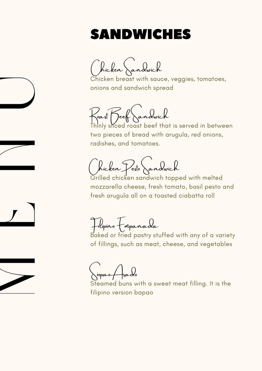 Menu | Hazel's Cusina