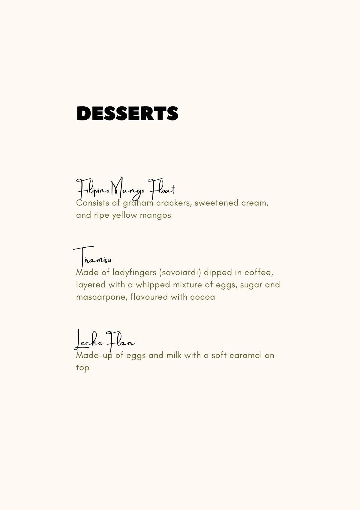 Menu | Hazel's Cusina