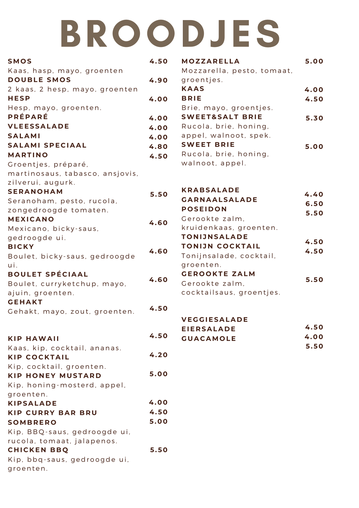 Menu | Bar Bru