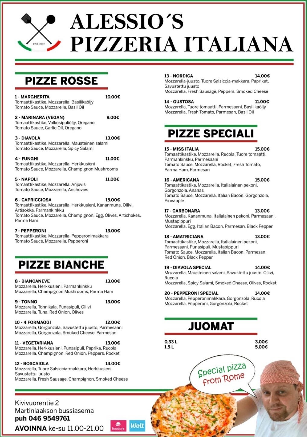 Menu | Alessio´s Pizzeria Italiana