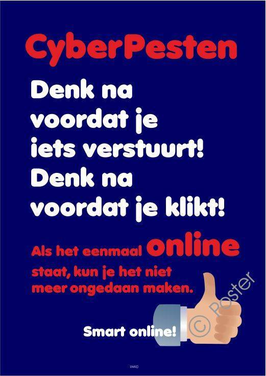 Poster 'Cyberpesten, denk na' - voordat je iets verstuurt!