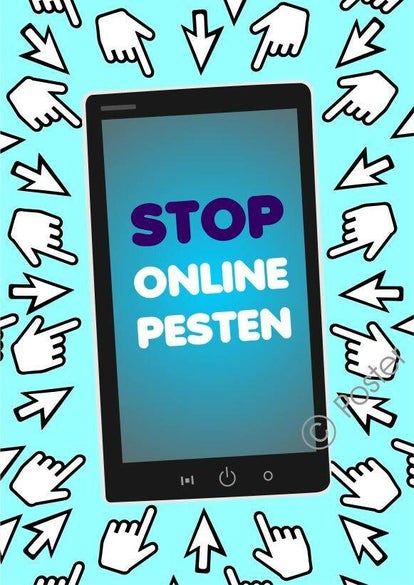 Poster 'Samen tegen online pesten' voor op school in 2023
