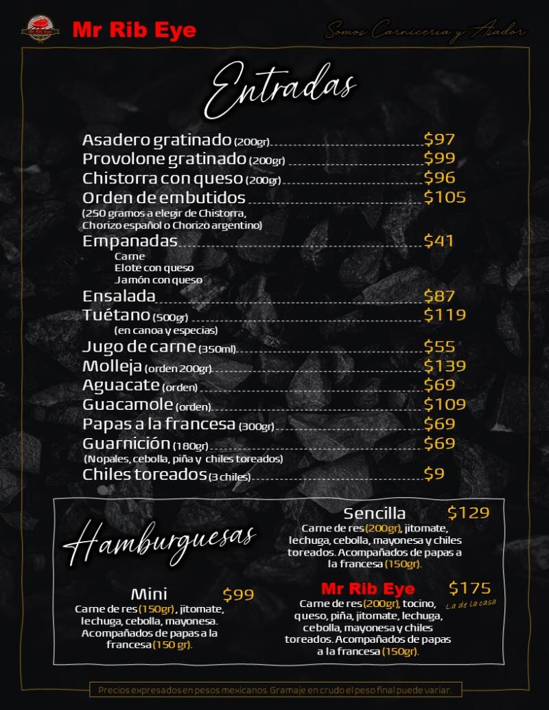 MENÚ ASADOR | Mr Rib Eye