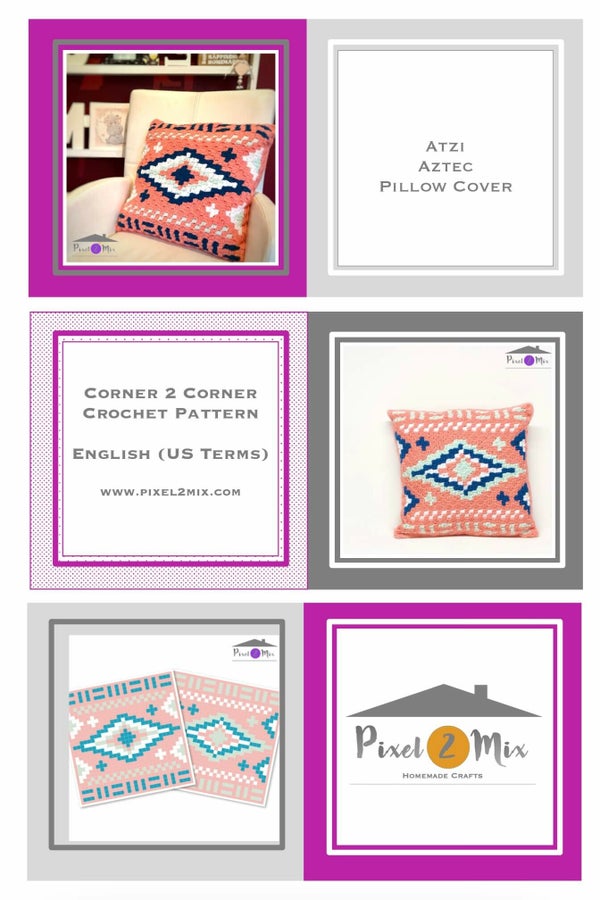 Atzi * The Aztec Pillow - PDF C2C Crochet Pattern | www.pixel2mix.com