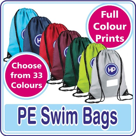 PE Bags & Swim Sacks for Schools Printed or Plain Fast UK Delivery