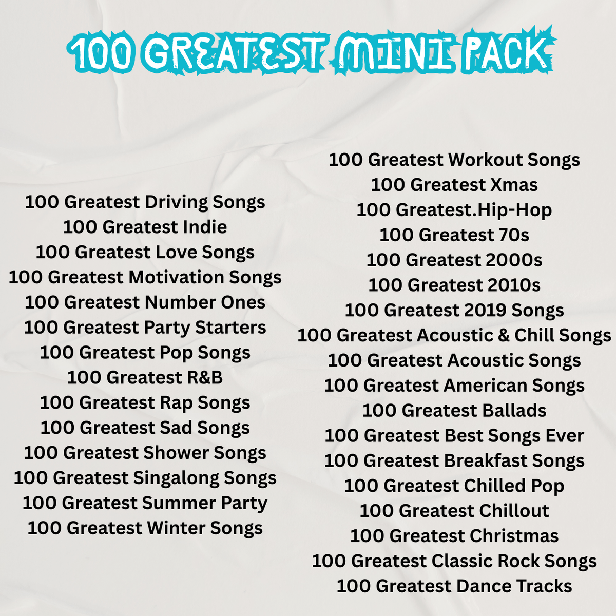 100 Greatest’s Collection Mini Pack – 34GB of DJ Classics for $10