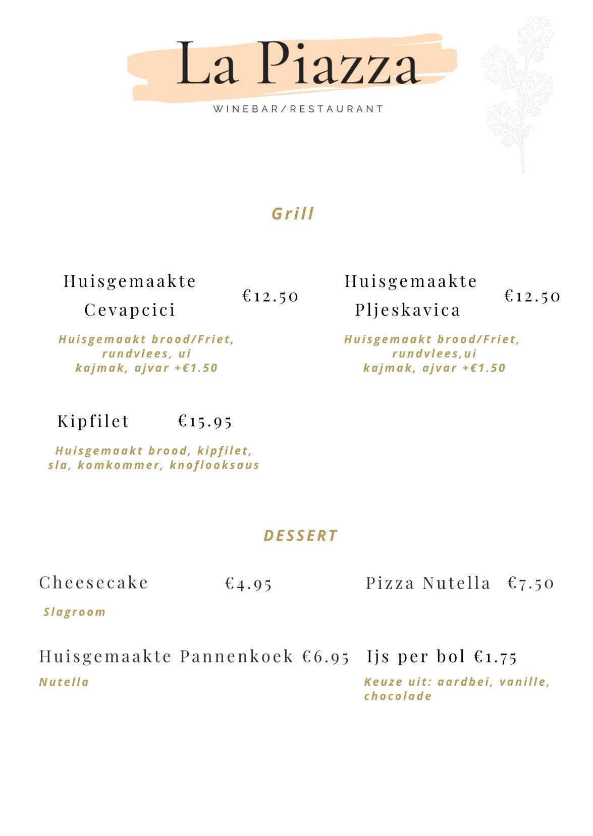 Menu | La Piazza