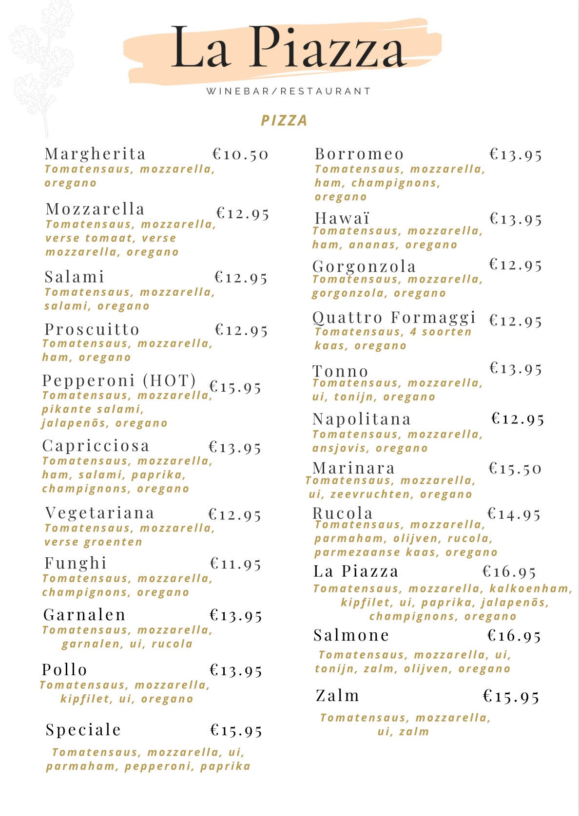 Menu | La Piazza