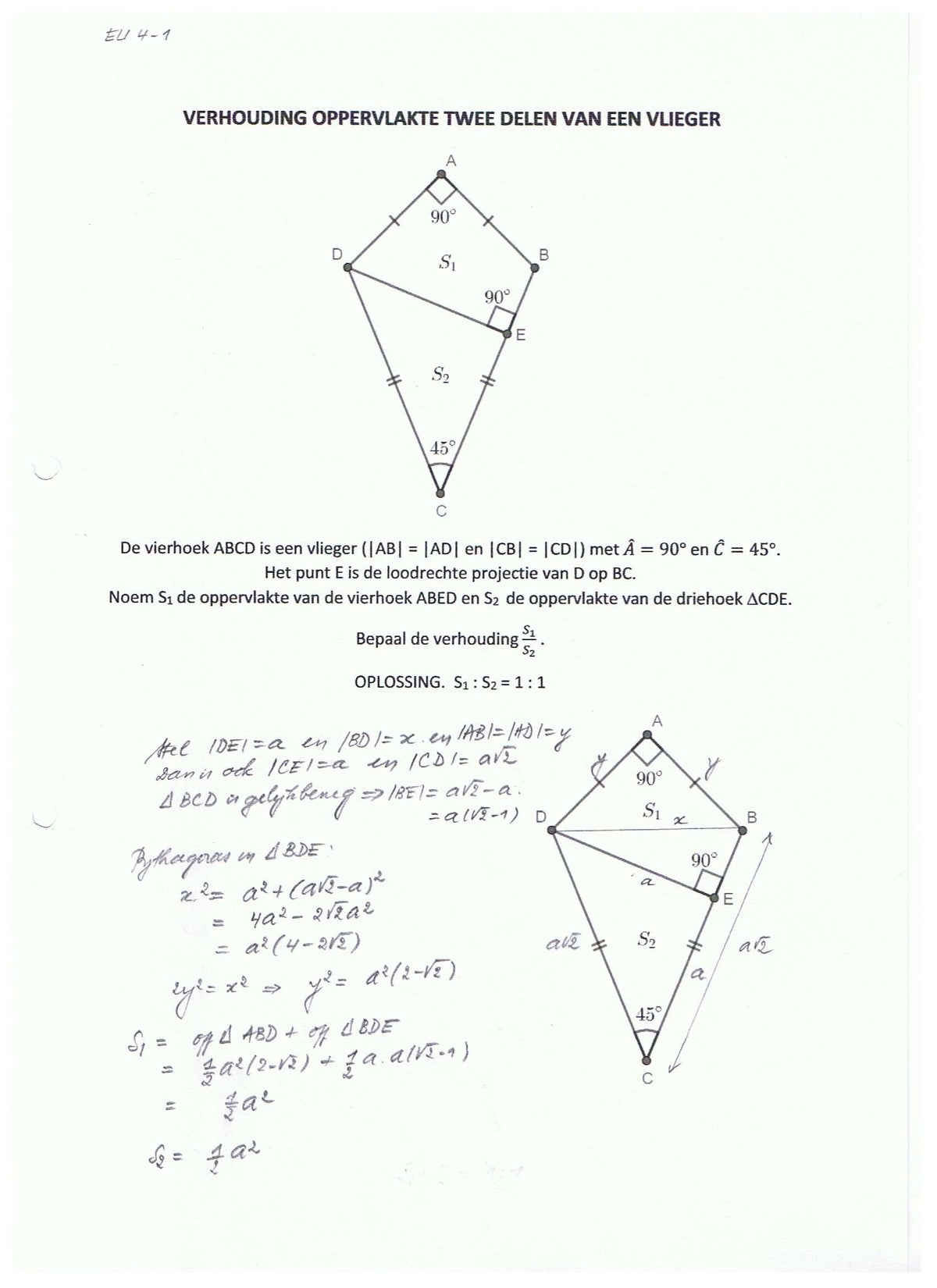 OPGAVE 1. Verhouding oppervlakte twee delen van een vlieger | EUCLIDEA 4