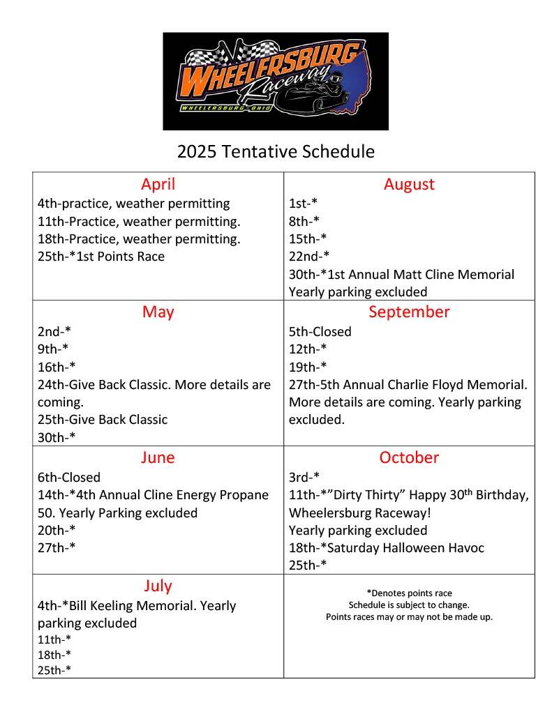 2025 schedule | Wheelersburg Raceway
