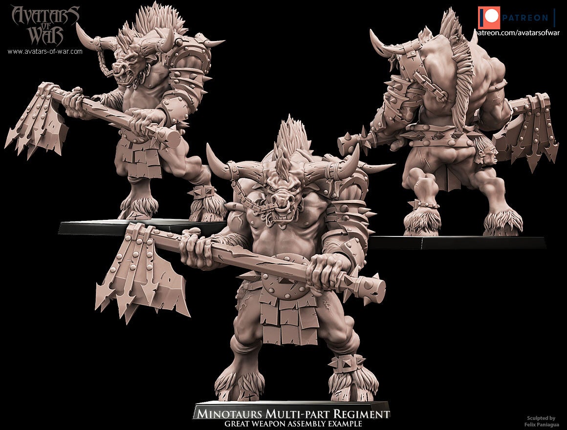 Minotaurs 5x Multipart kit - By Avatars of War | Immortalizing MiniPrints