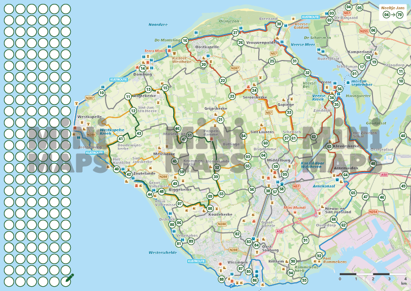 Fietskaart Walcheren - 100 stuks | minimaps.nl