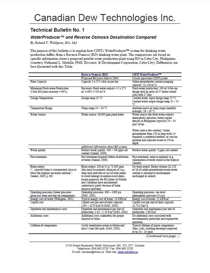 Technical Information | Canadian Dew Technologies Inc.