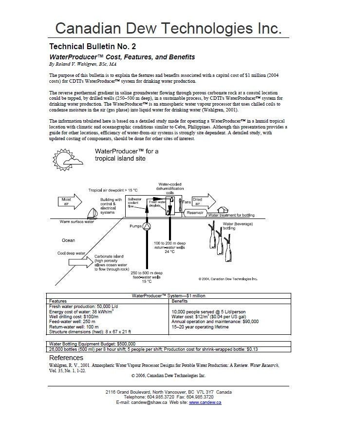 Technical Bulletin No. 2 | Canadian Dew Technologies Inc.