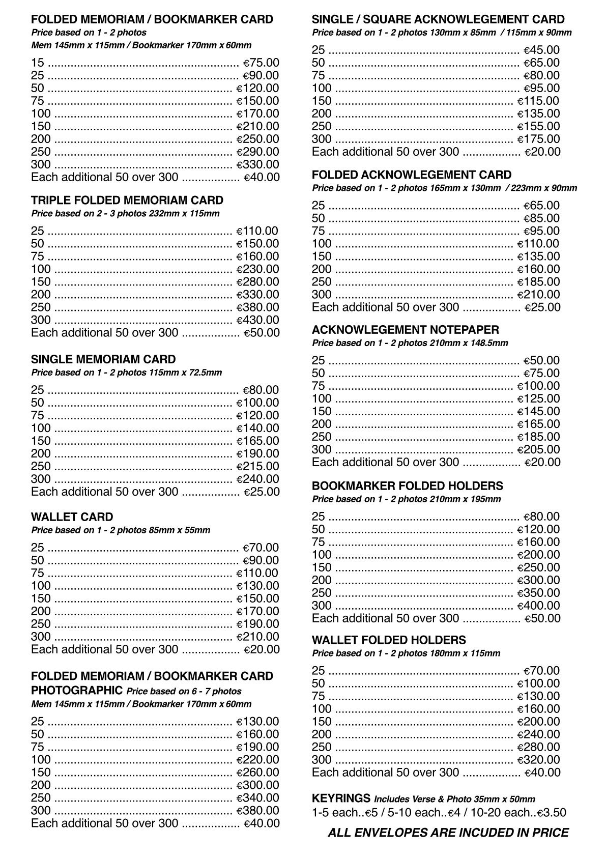 Price List | slanememorials.net