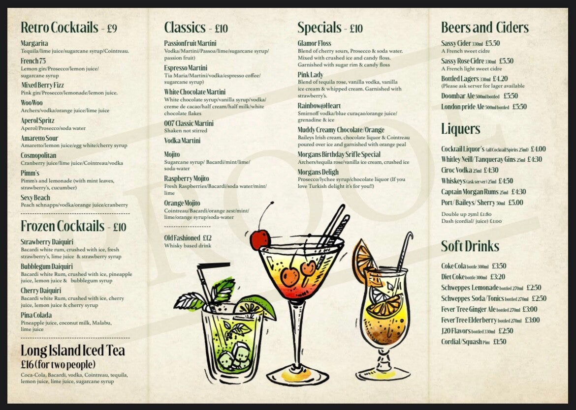 Menus | Morgans Bistro & Cocktail Bar