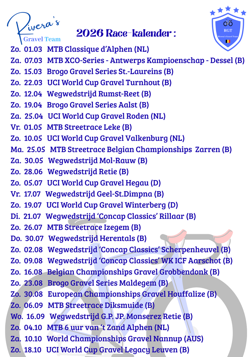 Race-kalender 2026 | Rivera's Gravel Team