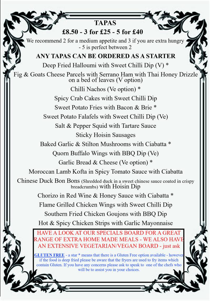 Menus | Travellers Inn