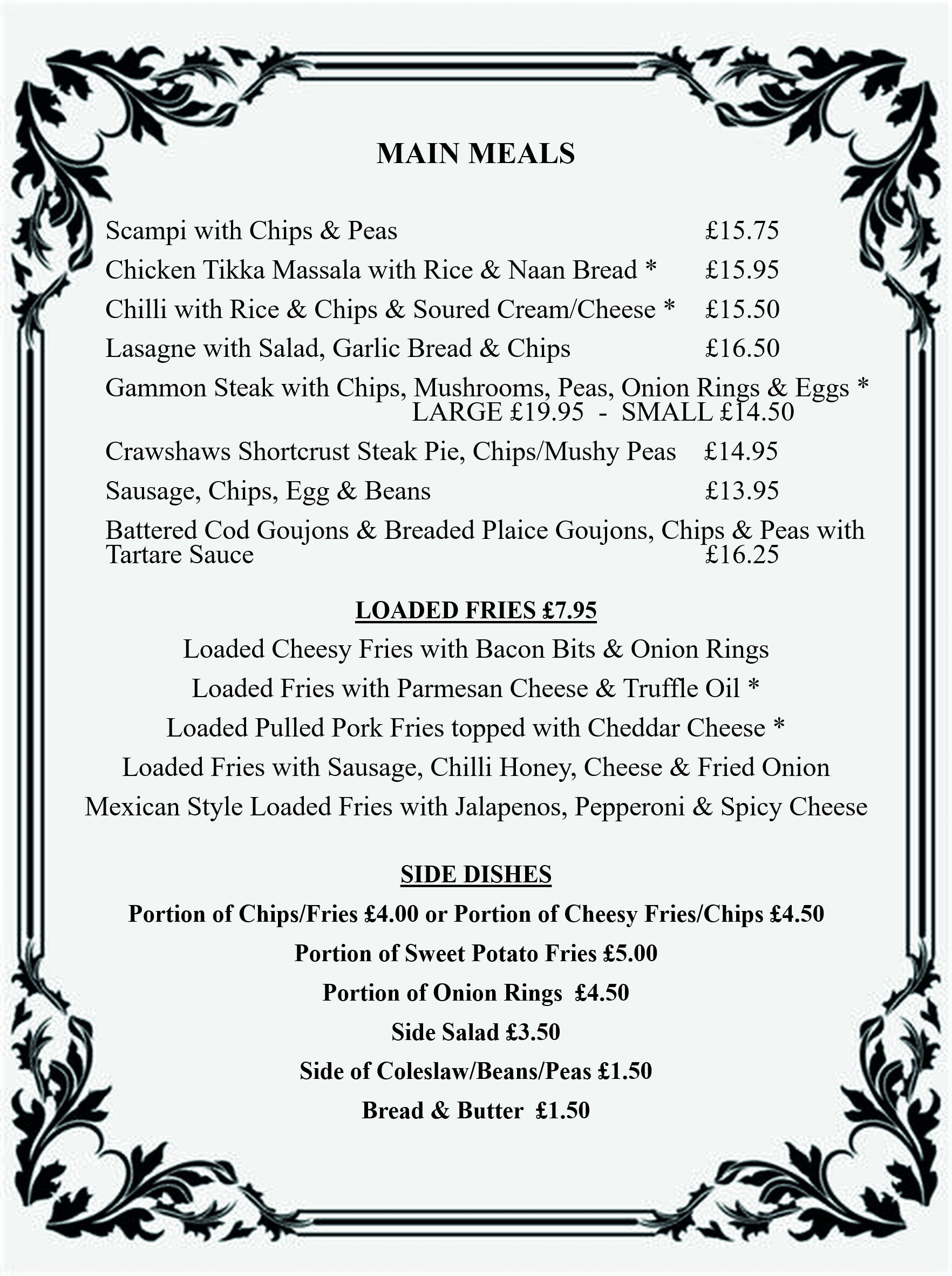 Menus | Travellers Inn