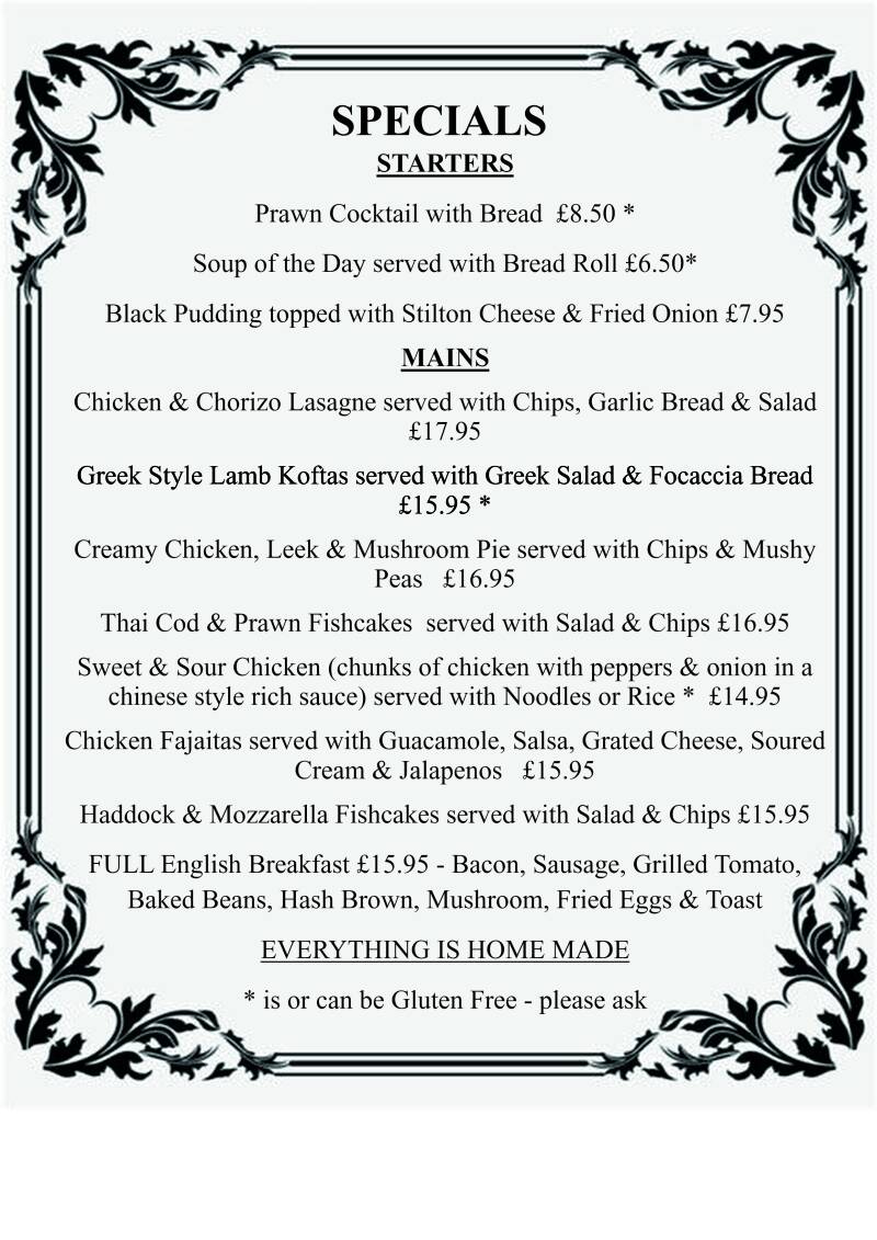 Menus | Travellers Inn