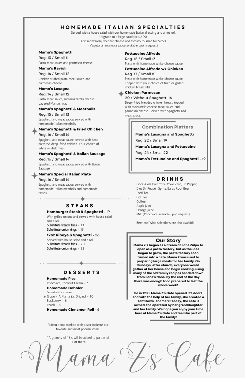 Menu | Mama Z's Cafe