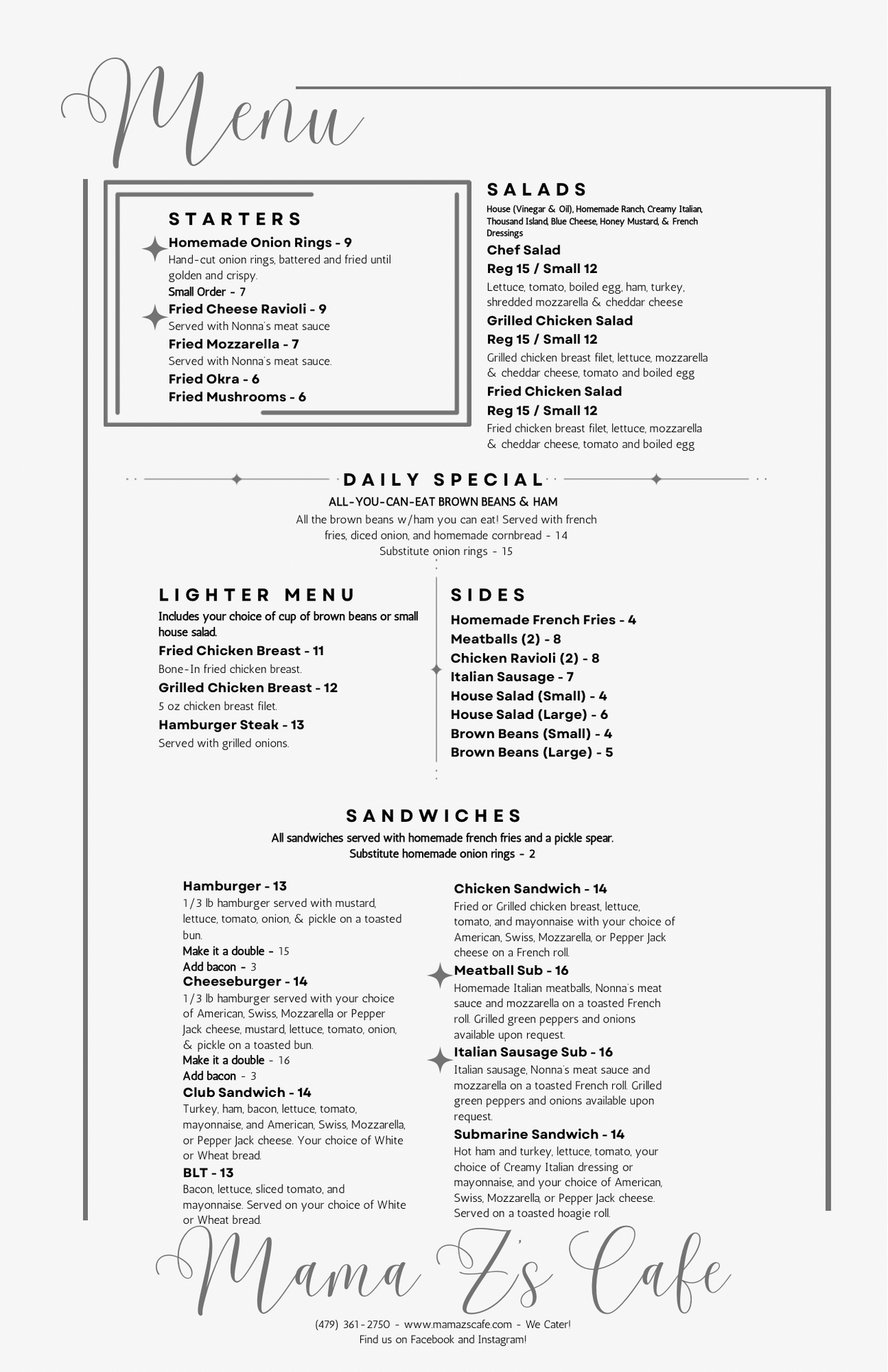 Menu | Mama Z's Cafe