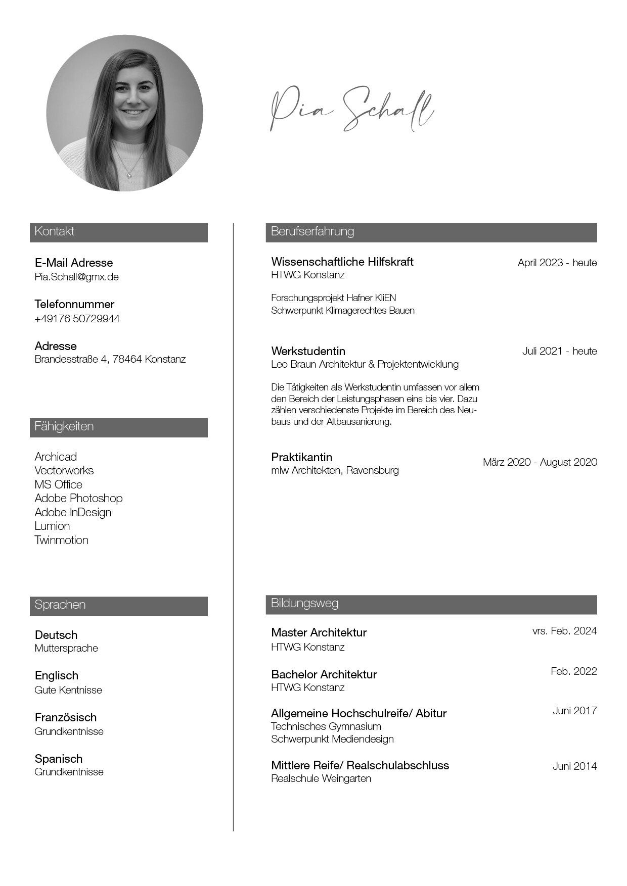 Lebenslauf | Portfolio Pia Schall
